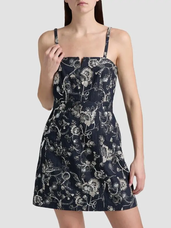 Cinq À Sept Zach Garden Embroidered Denim Minidress