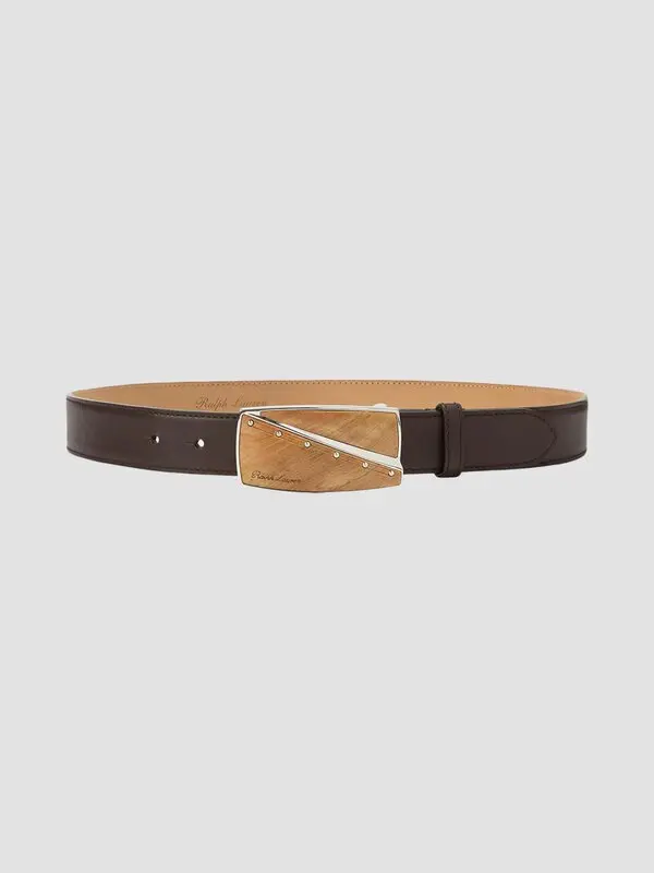 Ralph Lauren Leather Plaque Buckle Belt - Mocha