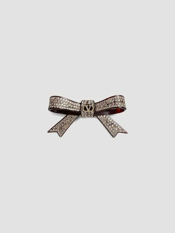 Valentino Garavani Vlogo Signature Hair Clip In Resin, Metal And Crystals - Brown