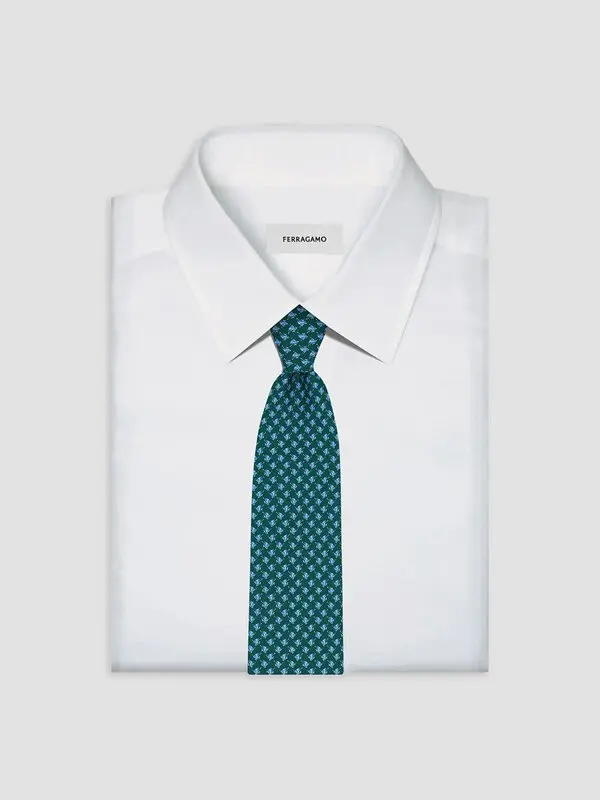 FERRAGAMO Fish Gancini Silk Tie - Verde