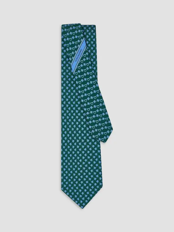 FERRAGAMO Fish Gancini Silk Tie - Verde