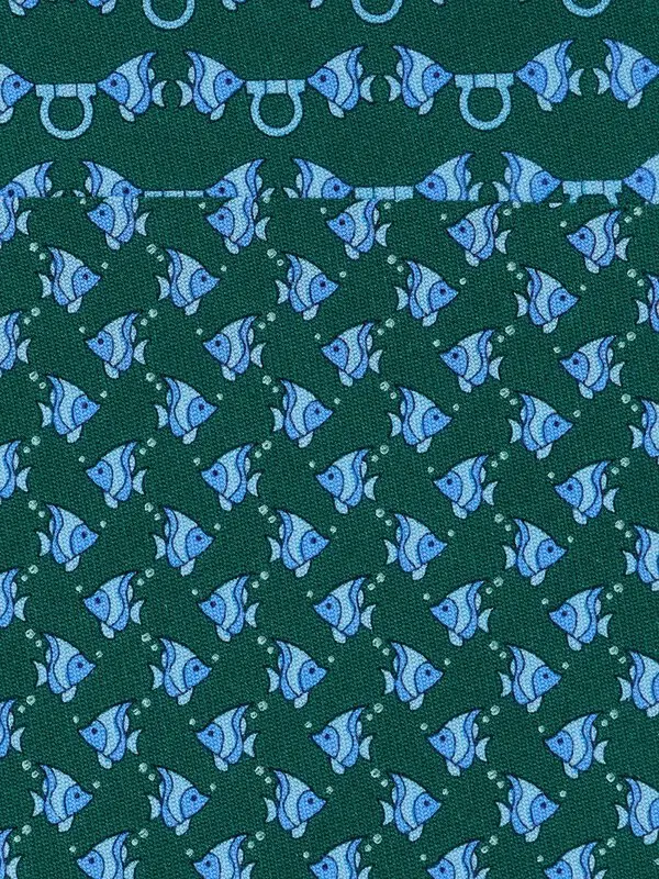 FERRAGAMO Fish Gancini Silk Tie - Verde