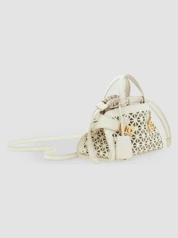 FERRAGAMO Hug Mini Laser-cut Leather Top Handle Bag