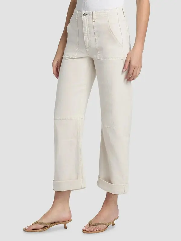 LE JEAN Utility Folded-cuff Barrel-leg Jeans - Bone
