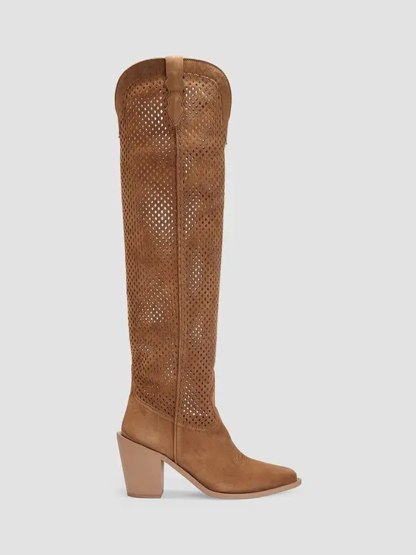 Partlow Aleene Perforated Suede Cowboy Boots - Cest
