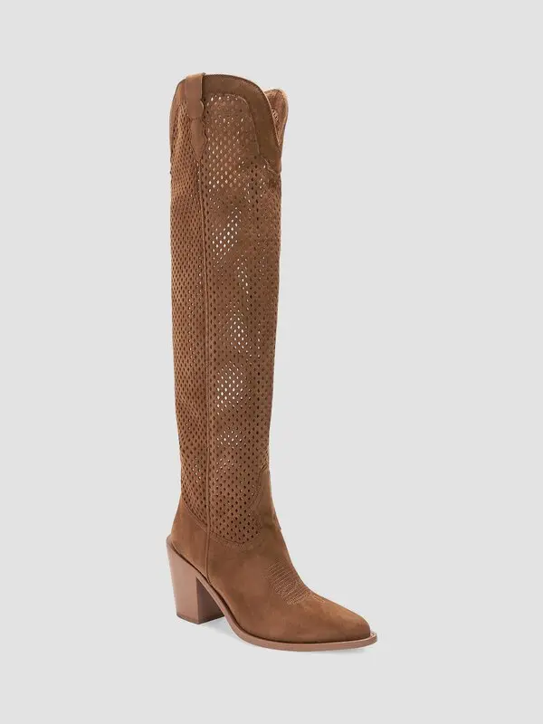 Partlow Aleene Perforated Suede Cowboy Boots - Cest