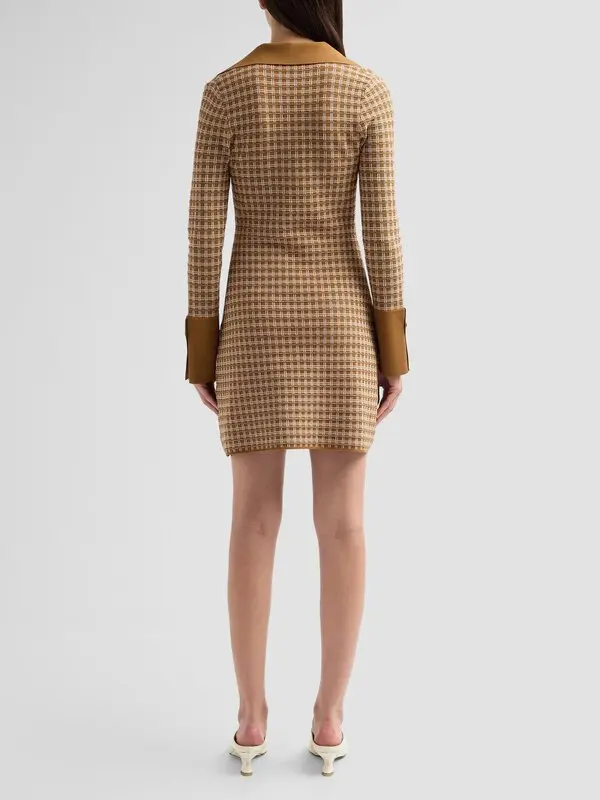 Veronica Beard Celena Plaid Knit V-neck Mini Dress - Acorn Multi