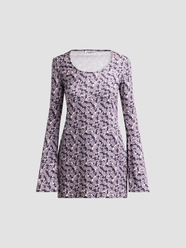 Eywasouls Malibu Romy Printed Bell Sleeve Mini Dress - Shadow Bloom