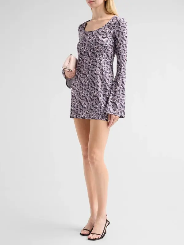Eywasouls Malibu Romy Printed Bell Sleeve Mini Dress - Shadow Bloom