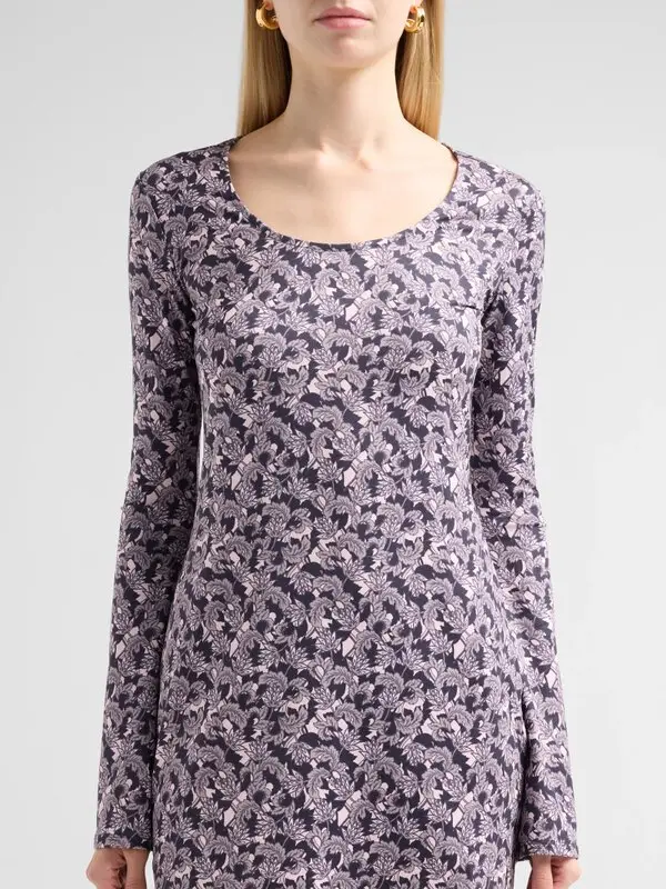 Eywasouls Malibu Romy Printed Bell Sleeve Mini Dress - Shadow Bloom