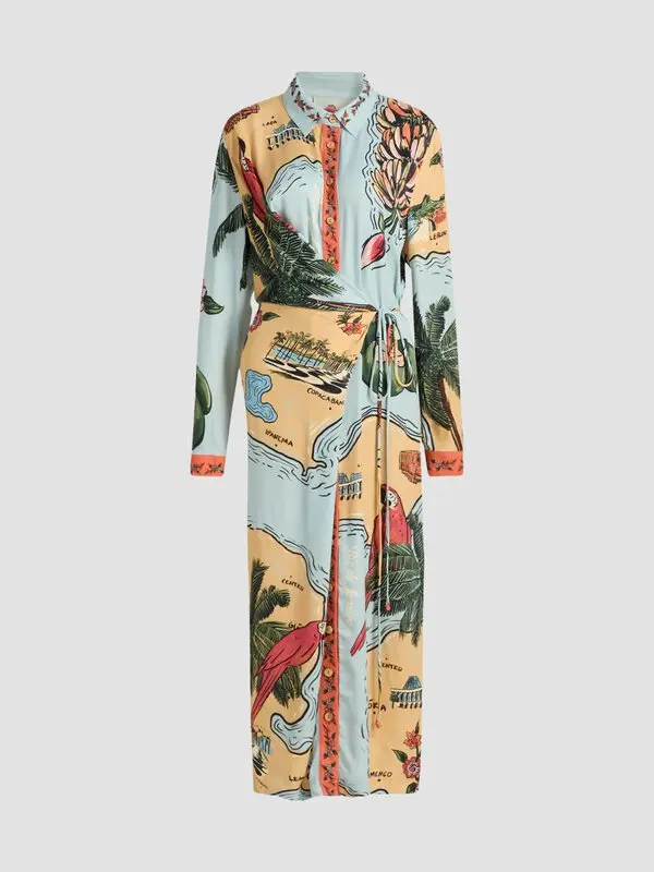 Farm Rio Beaches Path Collared Button-front Maxi Dress - Blue