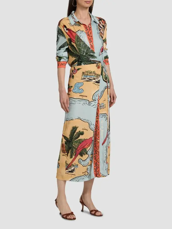 Farm Rio Beaches Path Collared Button-front Maxi Dress - Blue