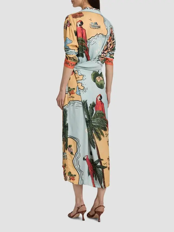 Farm Rio Beaches Path Collared Button-front Maxi Dress - Blue