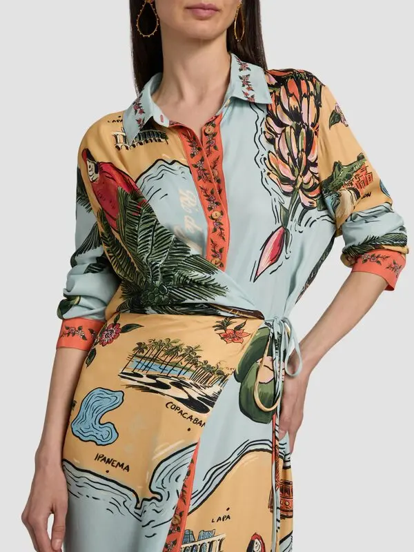 Farm Rio Beaches Path Collared Button-front Maxi Dress - Blue