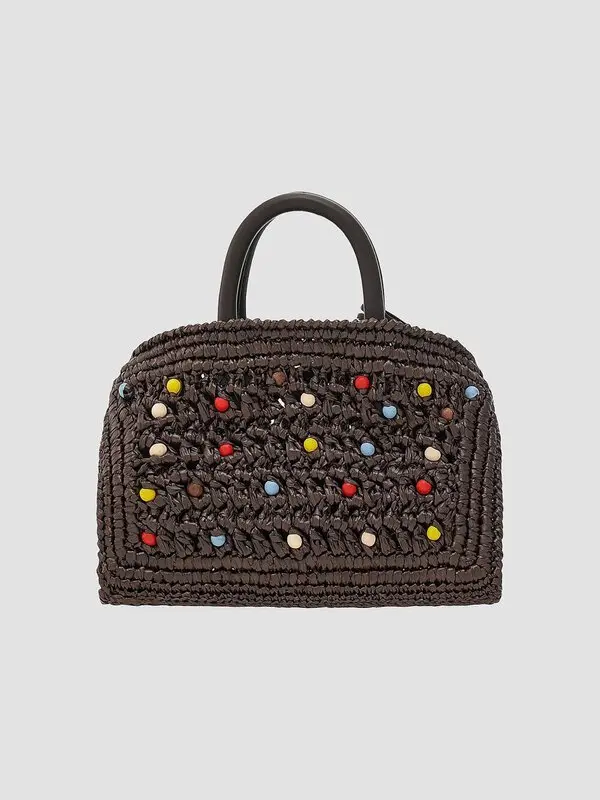 FERRAGAMO Hug Mini Raffia & Leather Top Handle Bag