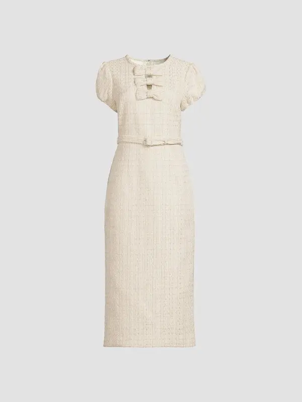 Likely Vonne Bow-detail Metallic Bouclé Midi-dress