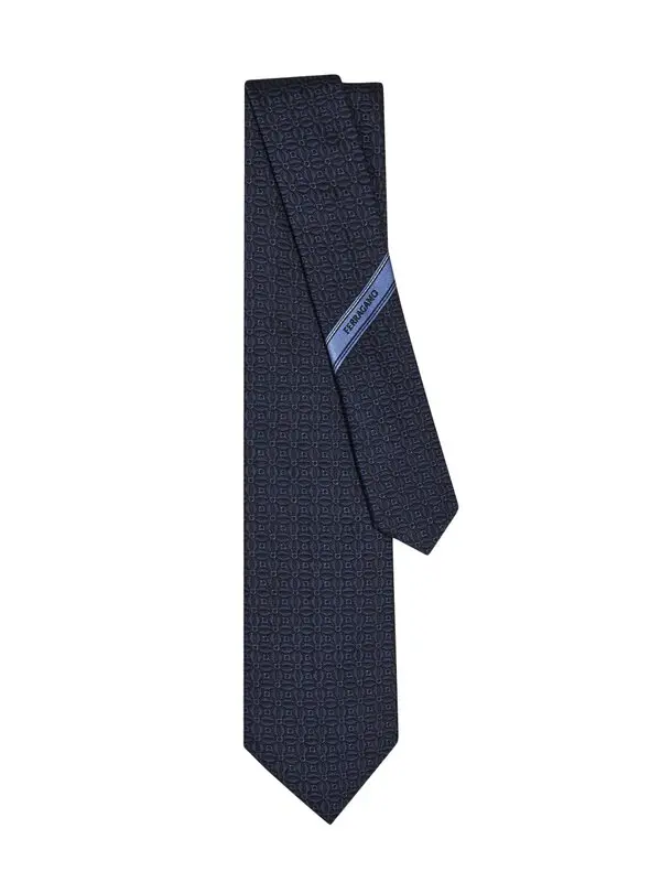 FERRAGAMO Aosta Gancio Woven Silk Tie - Blue Scuro