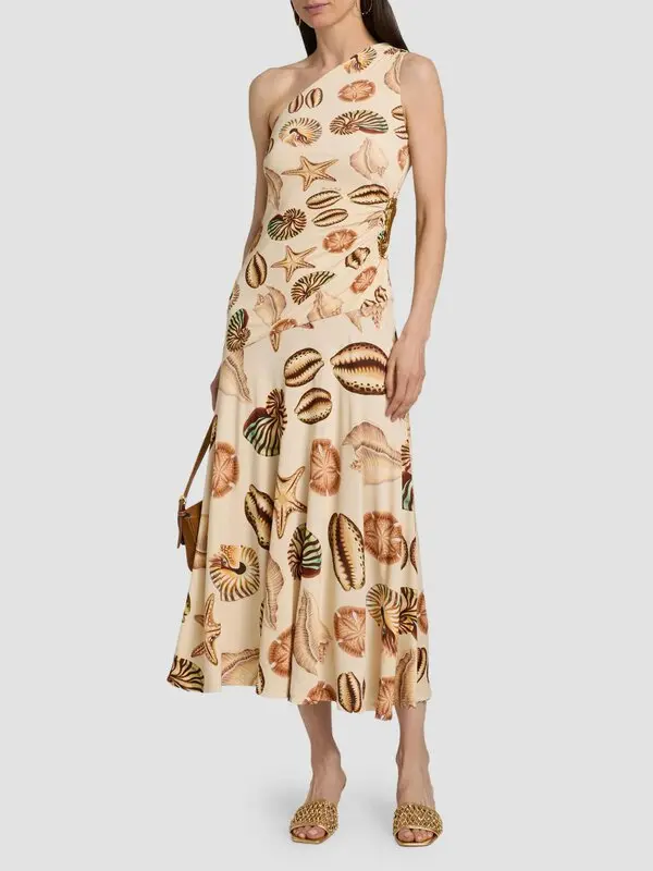 Farm Rio Marine Shells One-shoulder Midi Dress