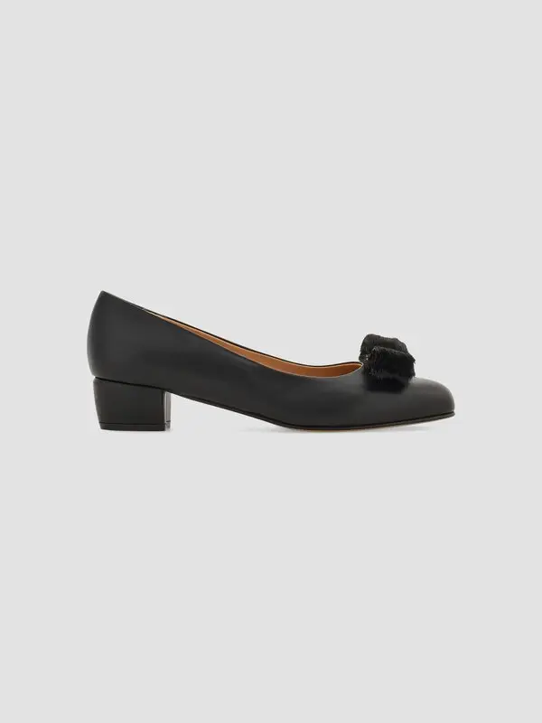 FERRAGAMO Vara 30mm Shearling-trimmed Leather Pumps