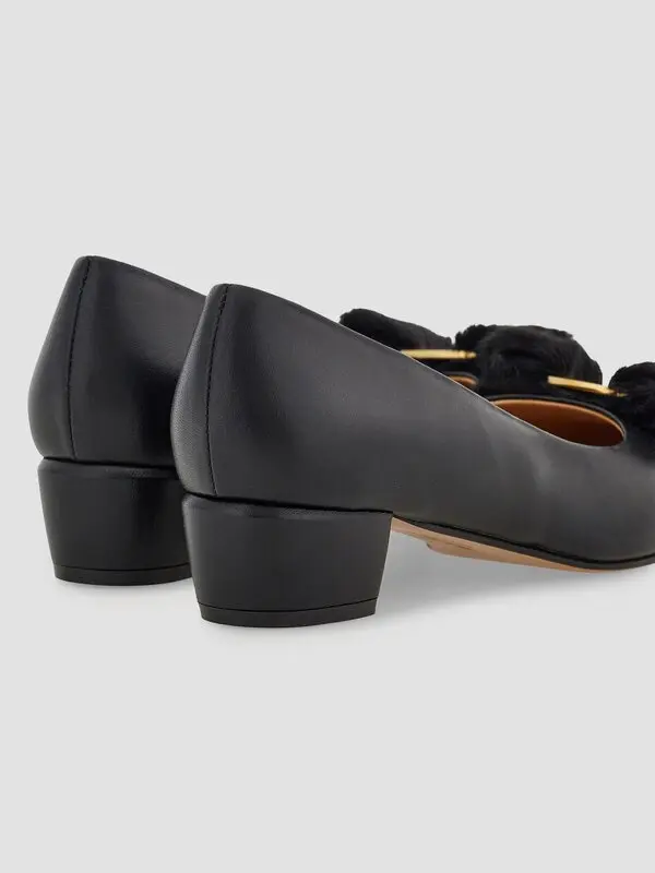 FERRAGAMO Vara 30mm Shearling-trimmed Leather Pumps