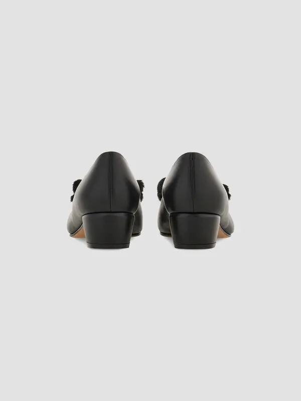 FERRAGAMO Vara 30mm Shearling-trimmed Leather Pumps