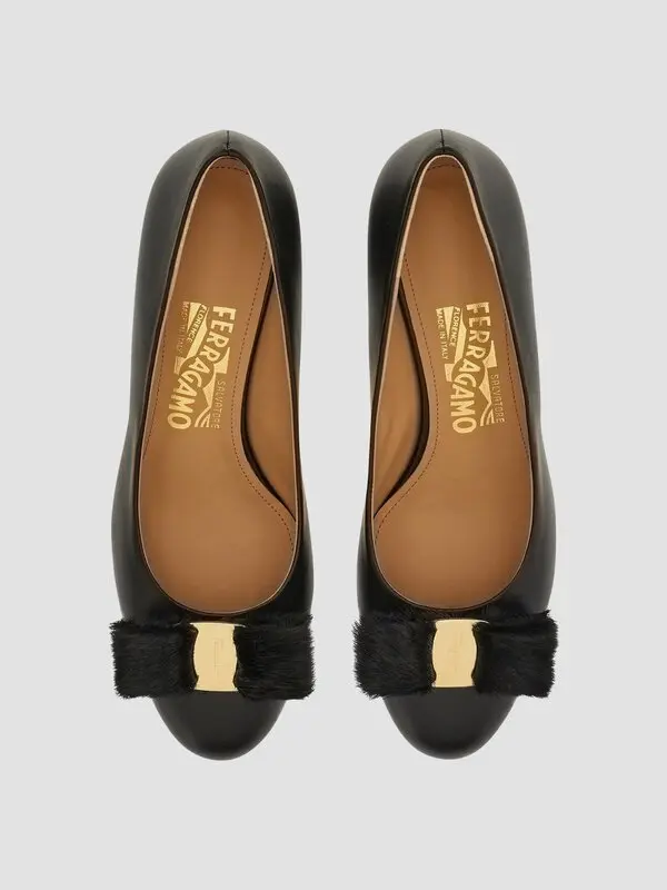 FERRAGAMO Vara 30mm Shearling-trimmed Leather Pumps