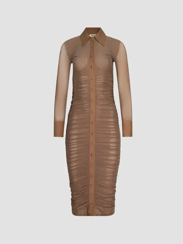 L'Agence Adriana Ruched Body-con Midi Shirtdress