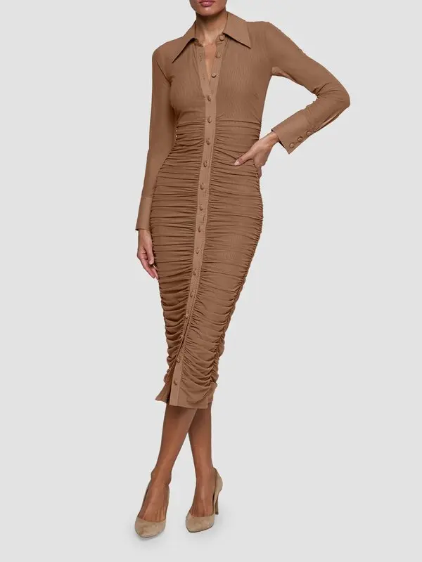 L'Agence Adriana Ruched Body-con Midi Shirtdress
