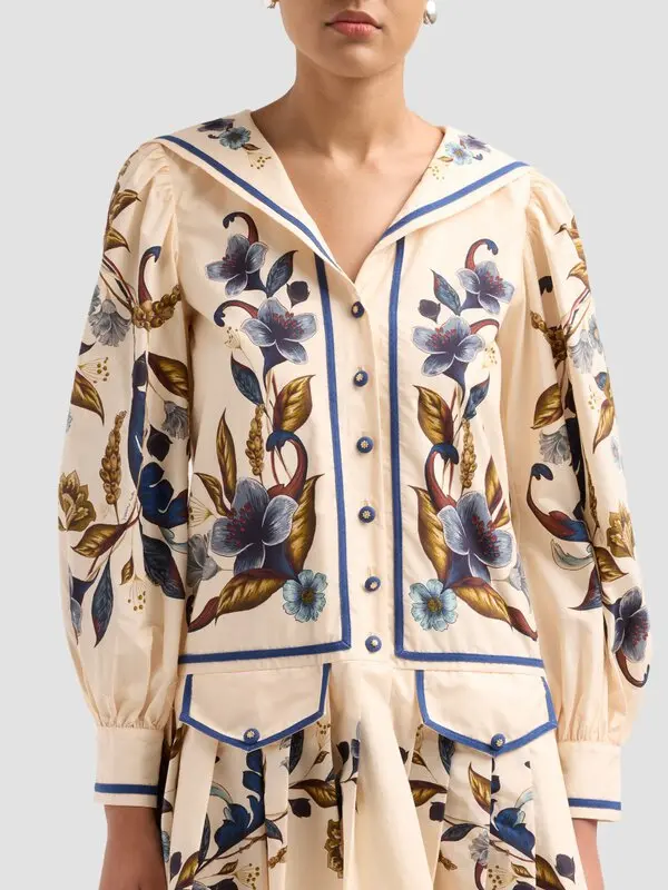 Farm Rio Golden Nature Long-sleeve Mini Dress - Light Beige
