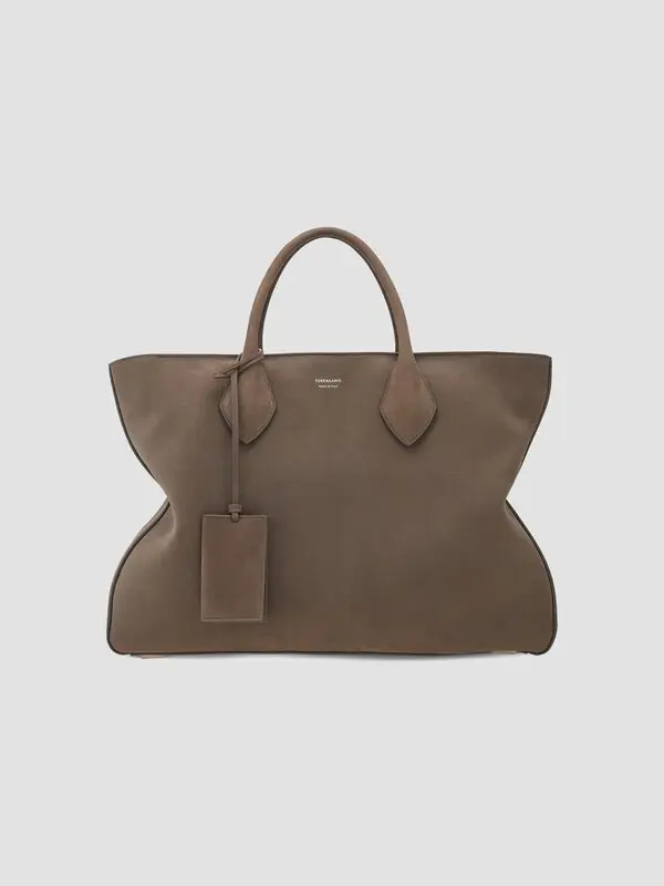 FERRAGAMO Starvit Grained Leather Tote Bag - Concrete