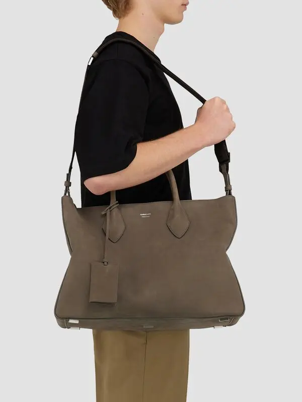 FERRAGAMO Starvit Grained Leather Tote Bag - Concrete