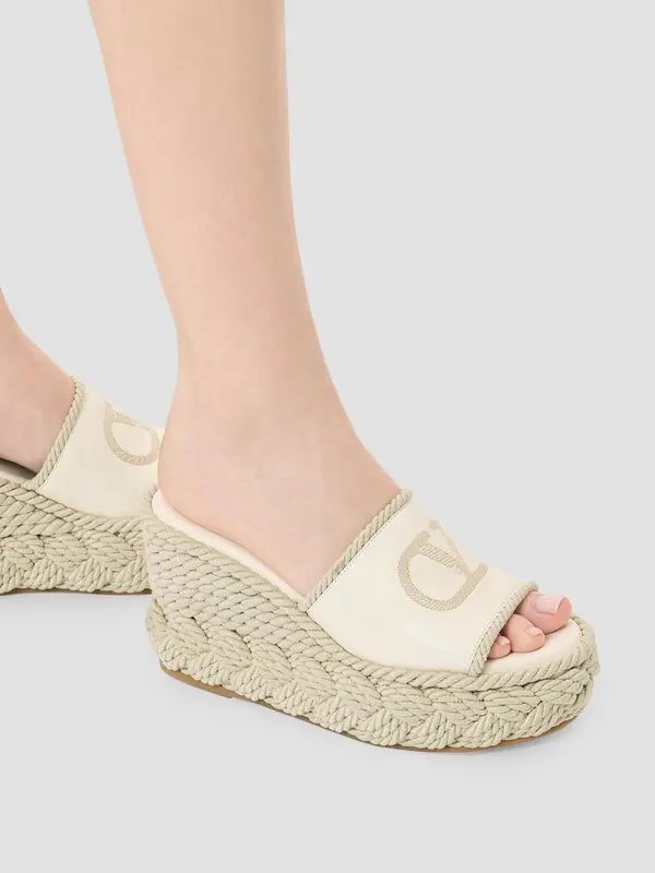 Valentino Garavani Vlogo Torchon 100mm Wedge Slides In Nappa