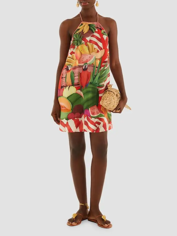 Farm Rio Parrot Print Halter Mini Dress