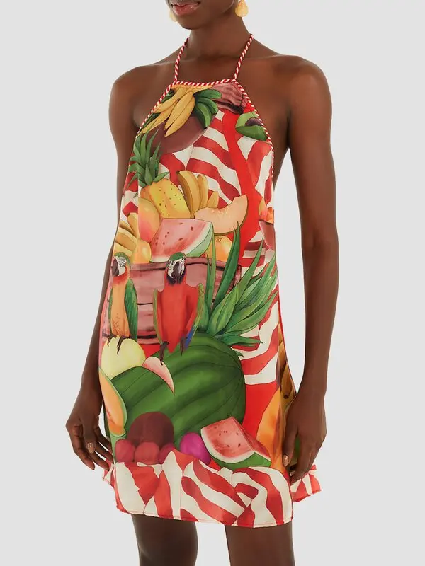 Farm Rio Parrot Print Halter Mini Dress