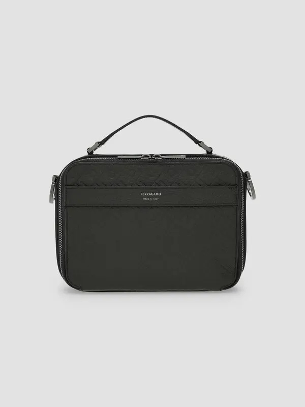 FERRAGAMO Embossed Leather Shoulder Bag - Nero