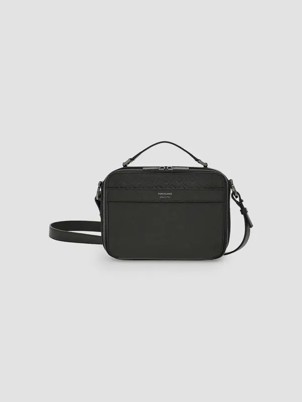 FERRAGAMO Embossed Leather Shoulder Bag - Nero