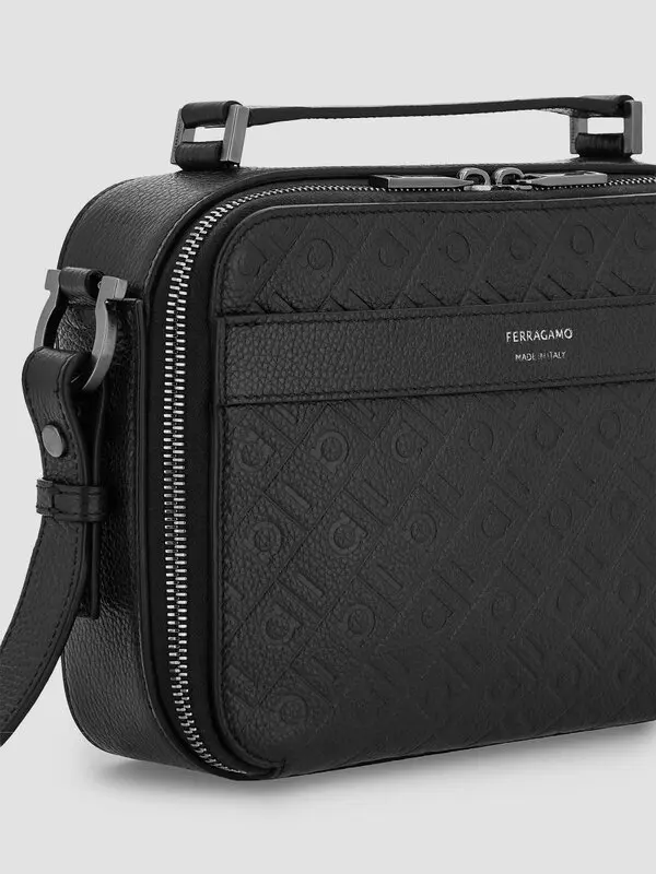 FERRAGAMO Embossed Leather Shoulder Bag - Nero