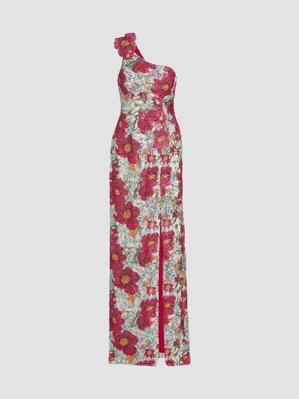 Rene Ruiz Collection One-shoulder Sequin-embellished Column Gown