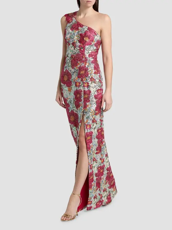 Rene Ruiz Collection One-shoulder Sequin-embellished Column Gown