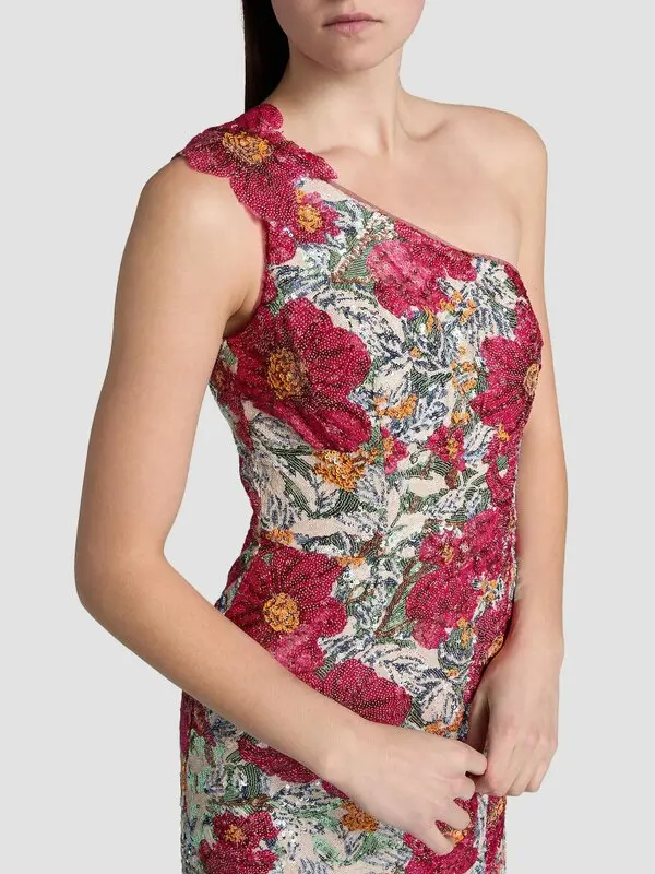 Rene Ruiz Collection One-shoulder Sequin-embellished Column Gown