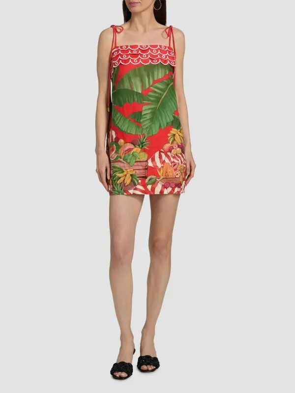 Farm Rio Fruit Trolley Banana Tassels Mini Dress