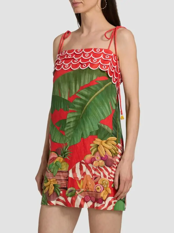 Farm Rio Fruit Trolley Banana Tassels Mini Dress