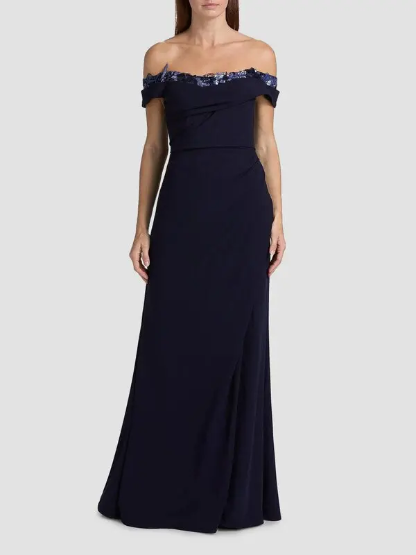 Rene Ruiz Collection Off-the-shoulder Crepe Gown