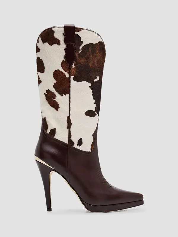 Partlow Izzie 110mm Calf Hair Leather Cowboy Boots - Marrone