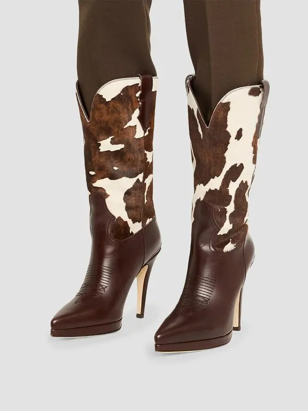 Partlow Izzie 110mm Calf Hair Leather Cowboy Boots - Marrone