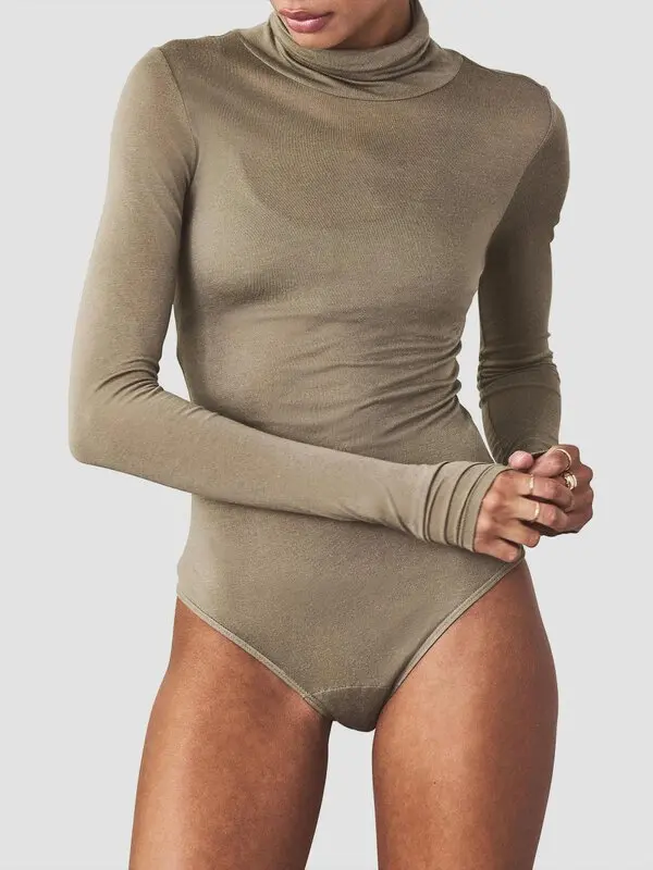 ARTEMIS DICIERO Marina Long-sleeve Sheer Bodysuit - Olive