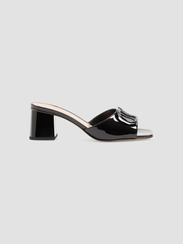 Valentino Garavani Vlogo Signature 60mm Patent Leather Slide Sandals - Black