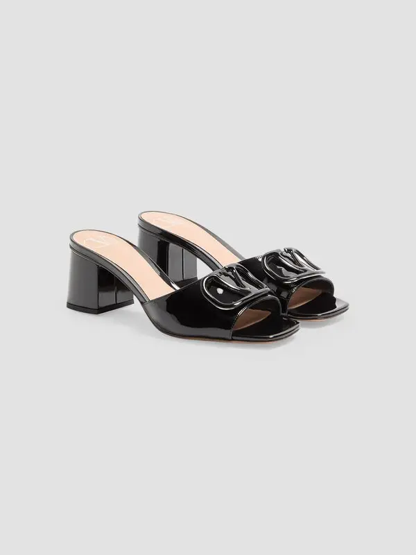 Valentino Garavani Vlogo Signature 60mm Patent Leather Slide Sandals - Black