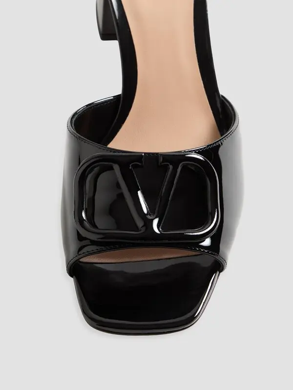 Valentino Garavani Vlogo Signature 60mm Patent Leather Slide Sandals - Black
