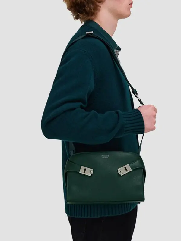 FERRAGAMO Hug Hammered Leather Crossbody Bag